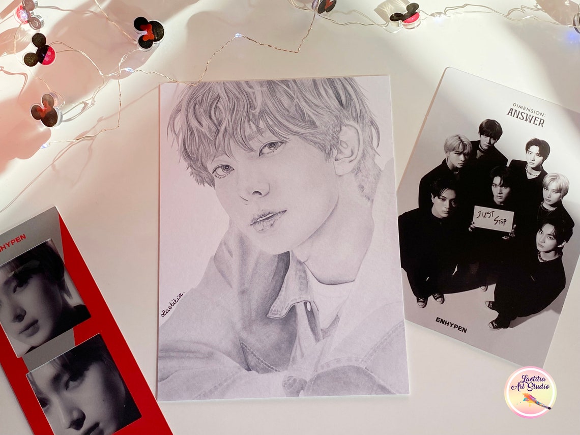 Enhypen Lee Heeseung Art Print, Pencil Drawing, Fanart Kpop Print on ...