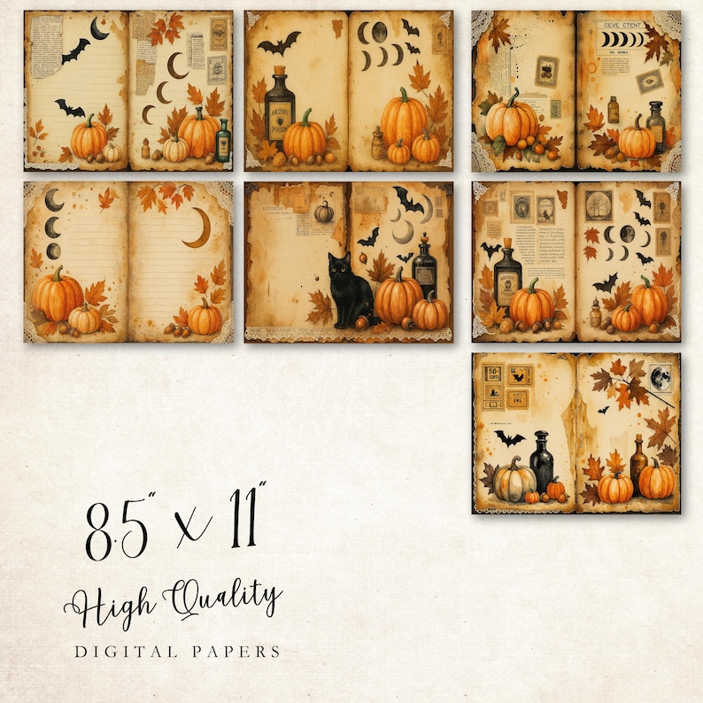 Halloween Digital Paper Printable Halloween Junk Journal Page Pumpkin ...