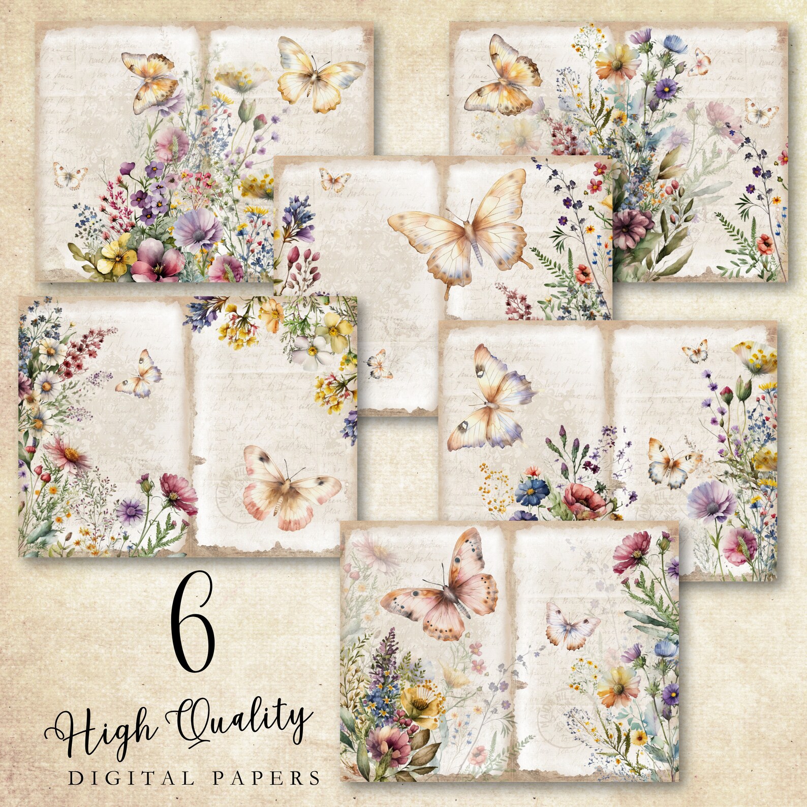 Vintage Wildflower Scrapbook Page Printable Floral Paper for ...