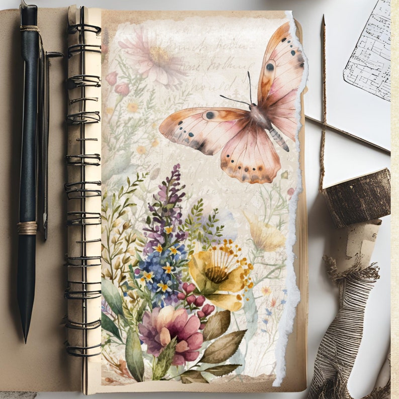 Vintage Wildflower Scrapbook Page Printable Floral Paper for ...