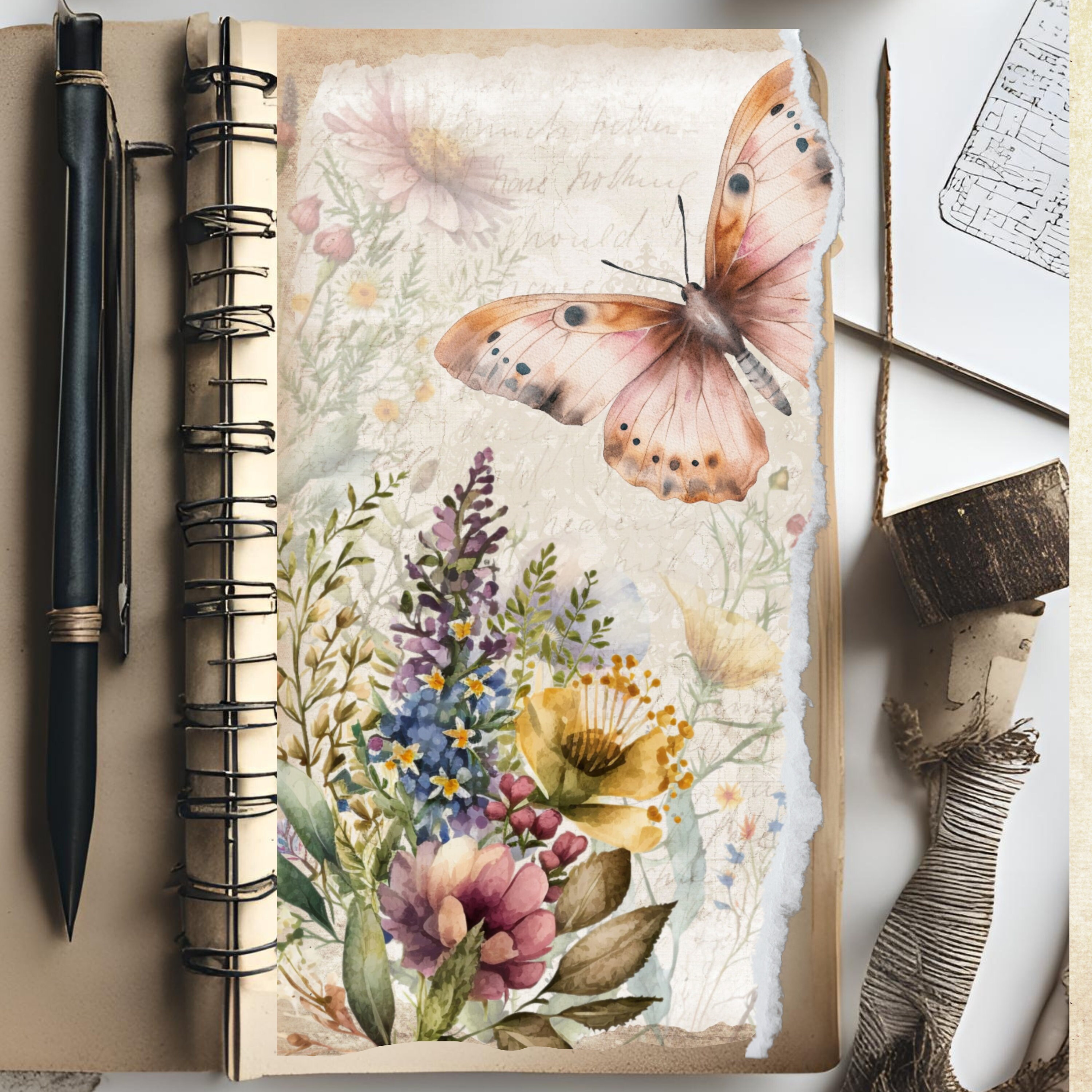 Vintage Wildflower Scrapbook Page Printable Floral Paper for ...