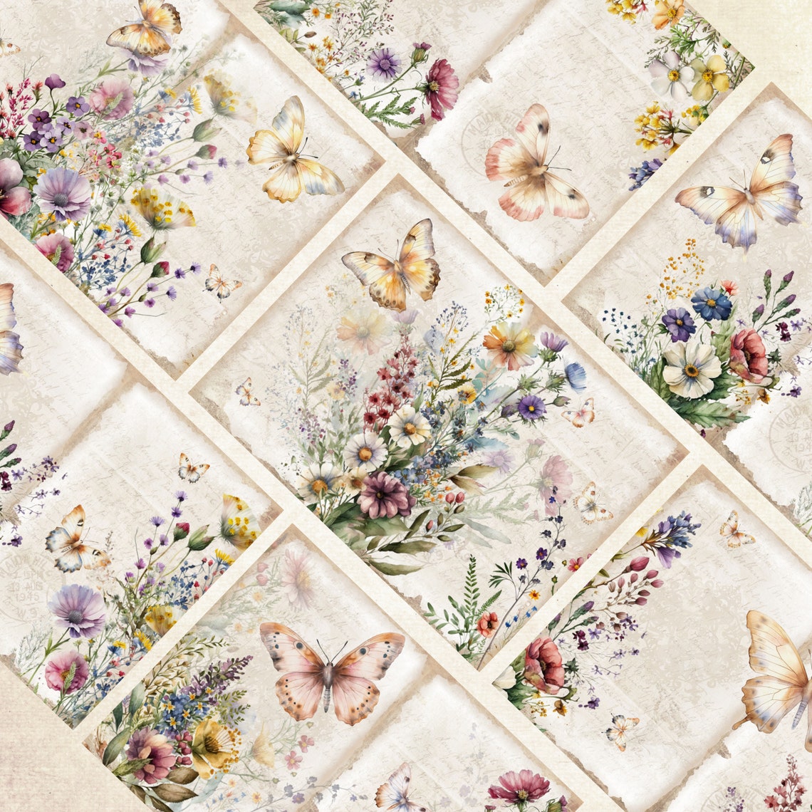 Vintage Wildflower Scrapbook Page Printable Floral Paper for ...