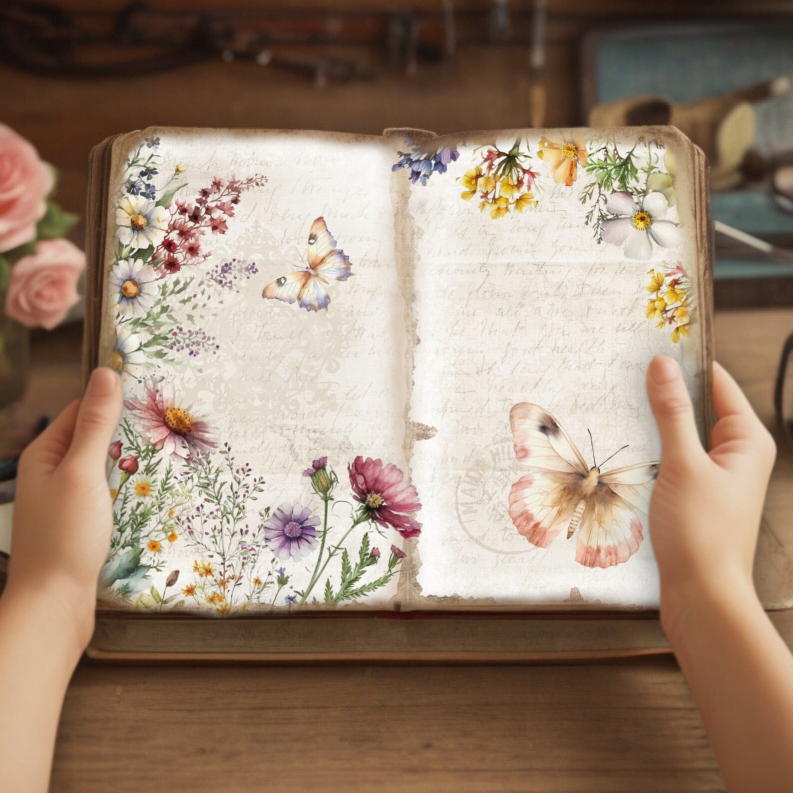 Vintage Wildflower Scrapbook Page Printable Floral Paper for ...