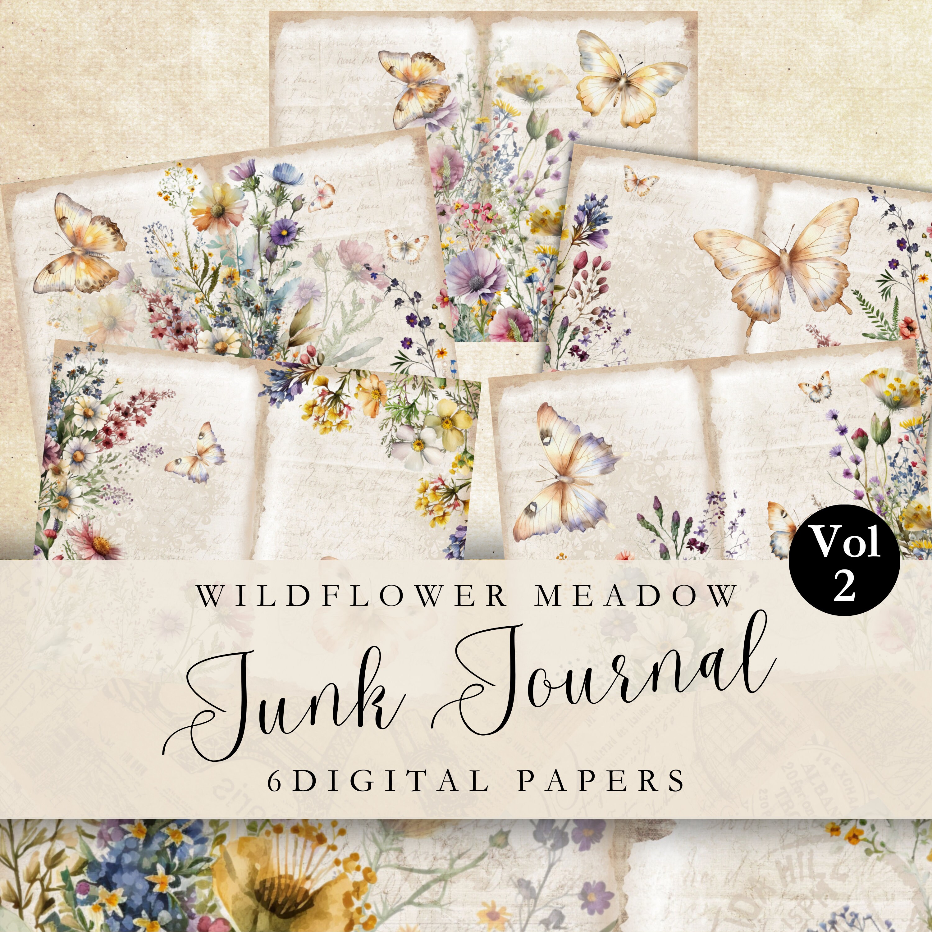Vintage Wildflower Scrapbook Page Printable Floral Paper for ...