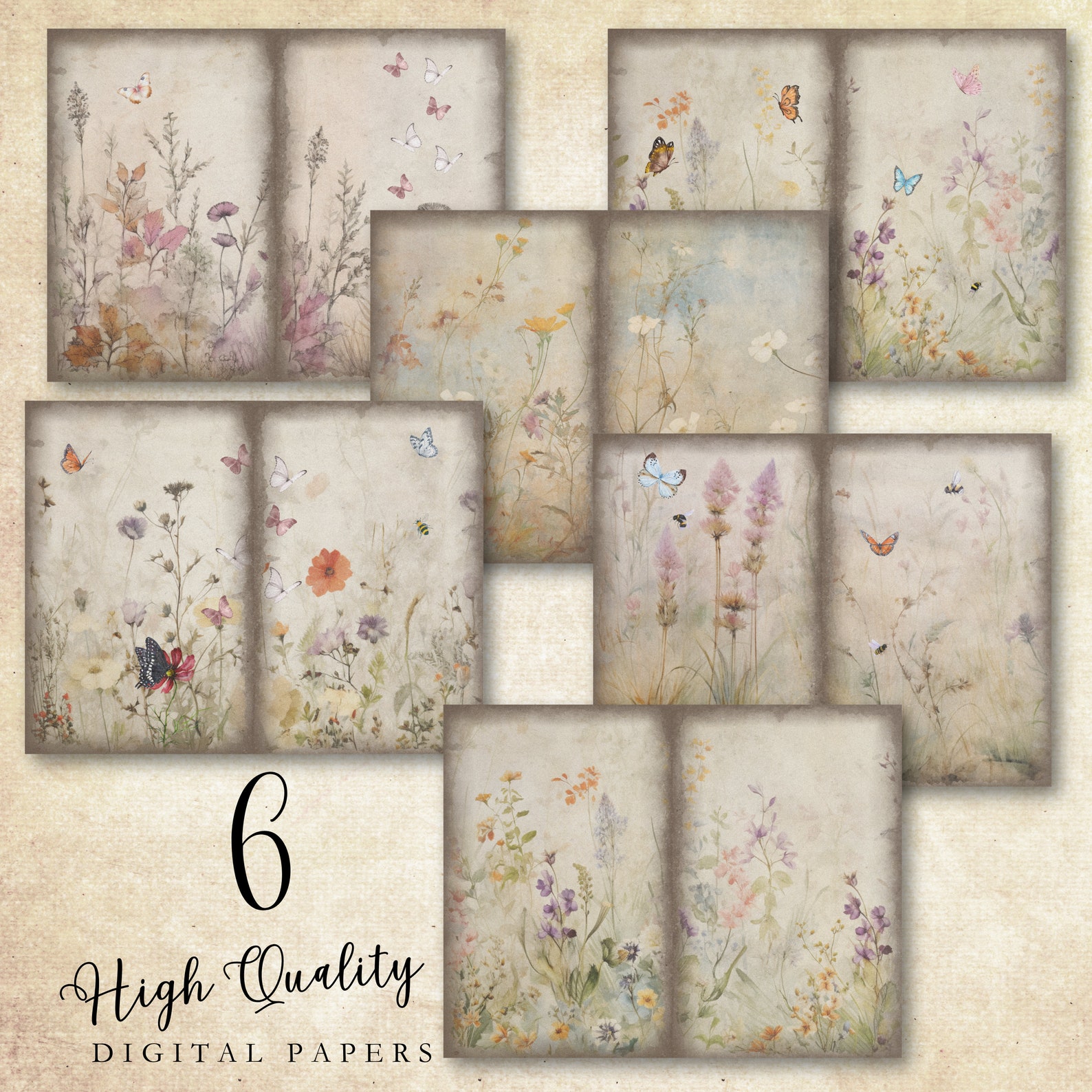 Grungy Wildflower Scrapbook Paper Printable Ephemera for Scrapbook ...