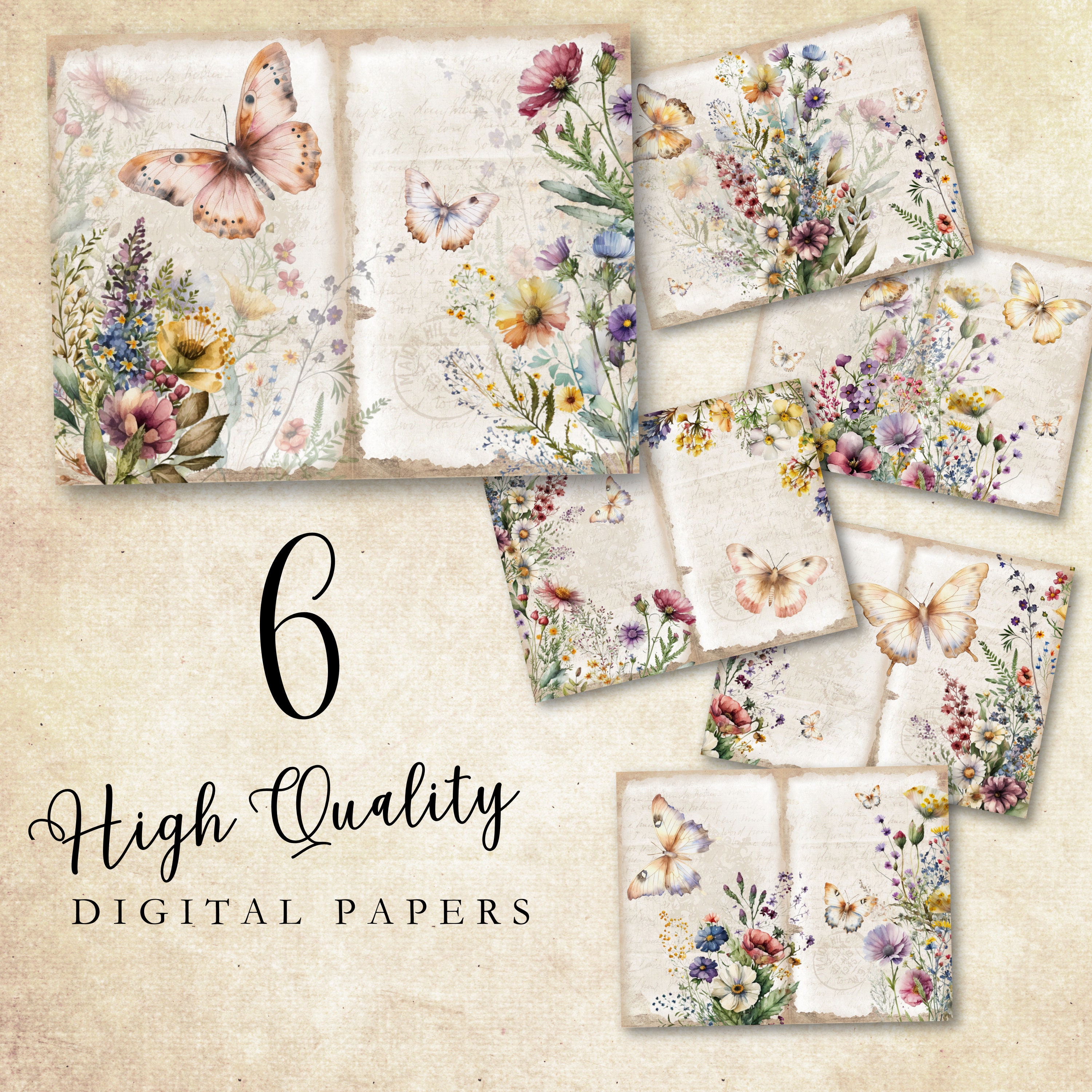 Vintage Wildflower Scrapbook Page Printable Floral Paper for ...