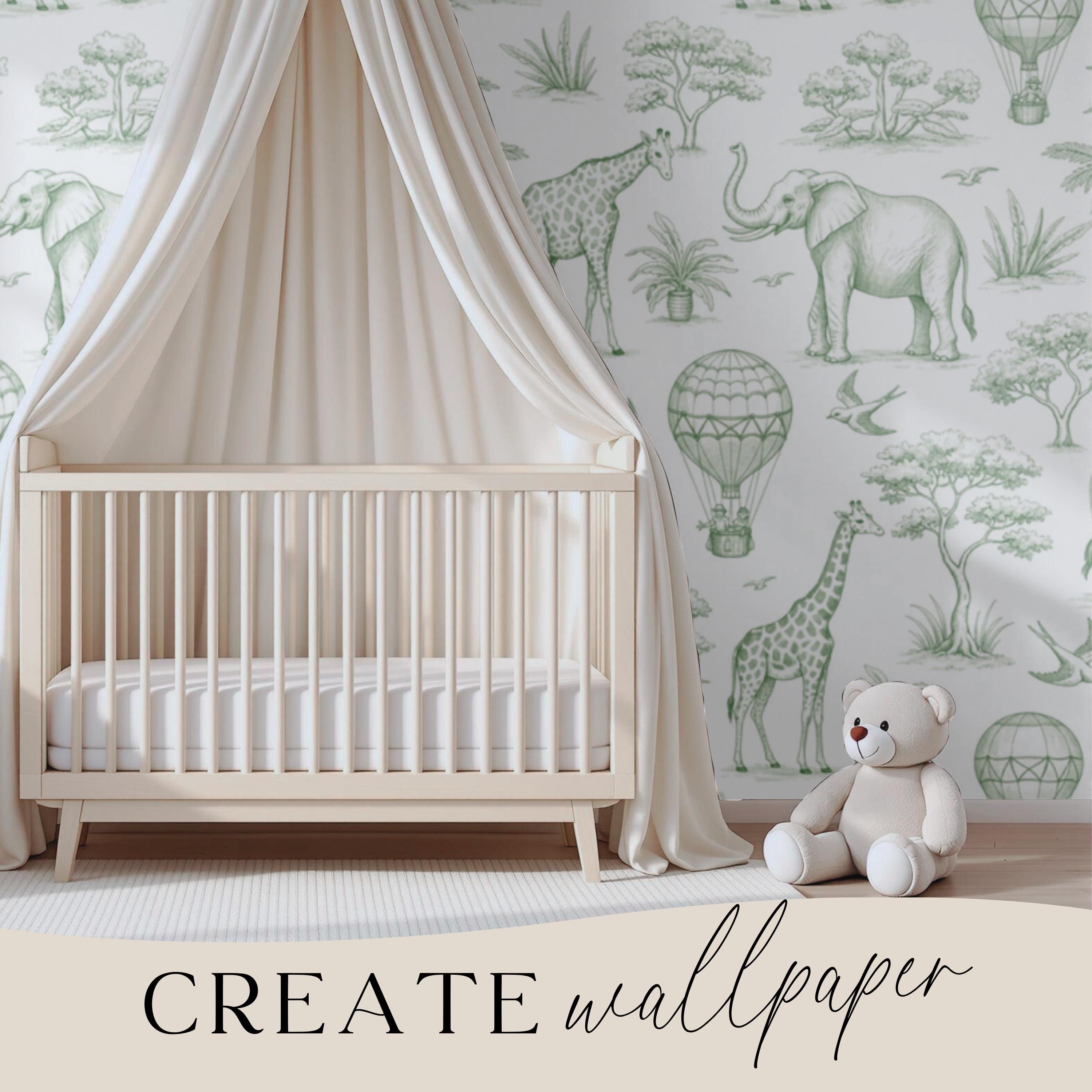 Green Toile De Jouy Safari Seamless Pattern Chinoiserie Nursery Digital ...