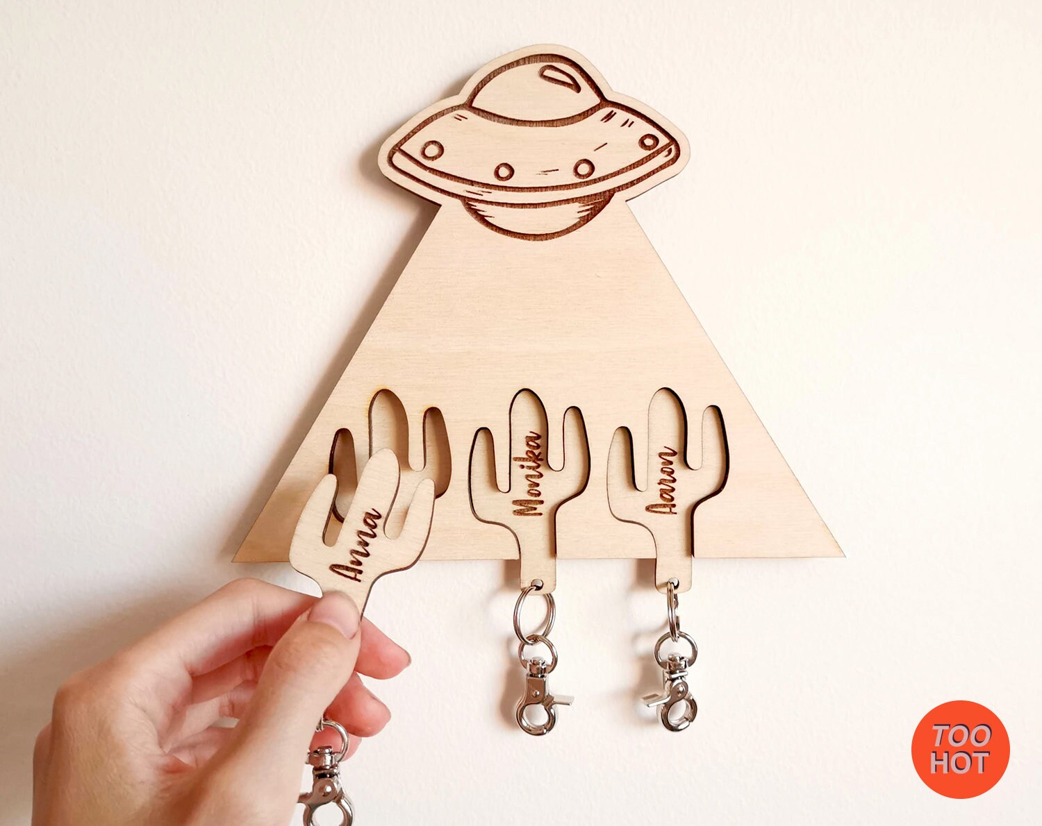 Wooden Keyring UFO, Personalized Key Holder, Wall Mountable, Wooden ...