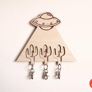 Wooden Keyring UFO, Personalized Key Holder, Wall Mountable, Wooden ...