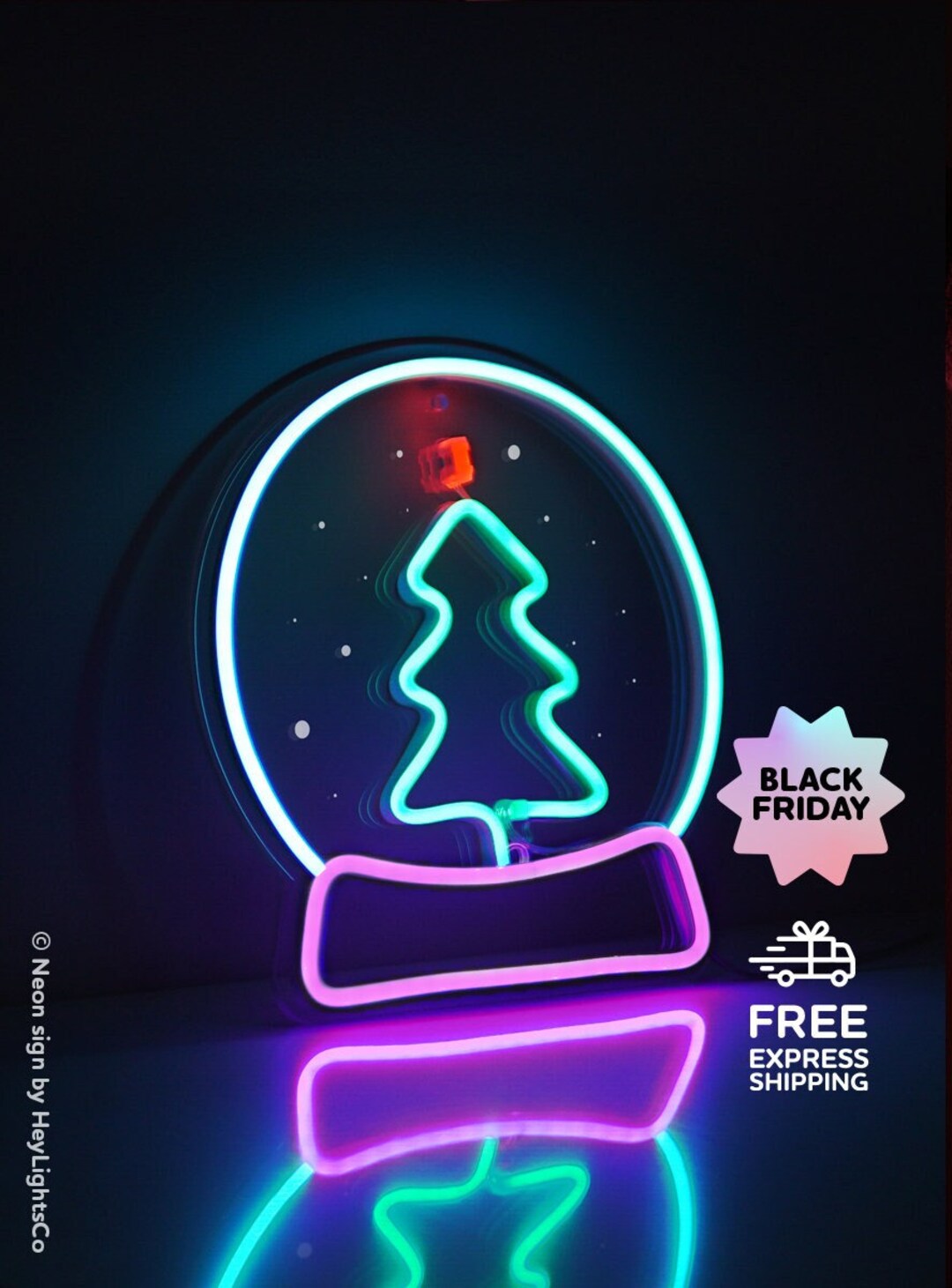 Snow Globe LED Neon Sign Happy Holidays X-mas New Year - Etsy