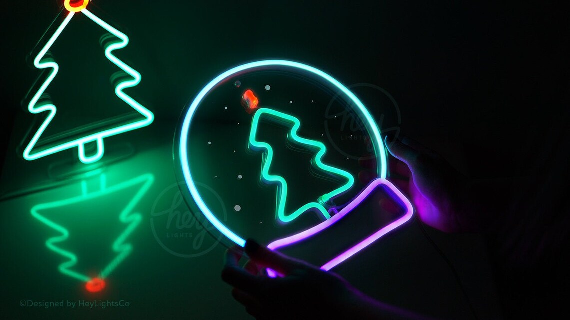 Snow Globe LED Neon Sign Happy Holidays X-mas New Year | Etsy