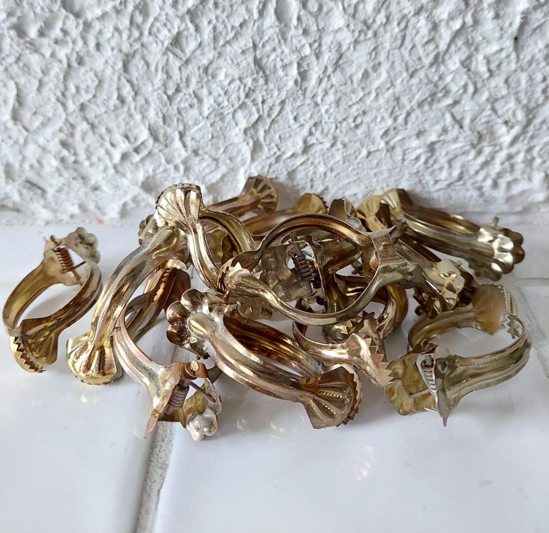 Set of 14 Vintage Brass Curtain Clips – Retro Drapery Rings With Clips ...