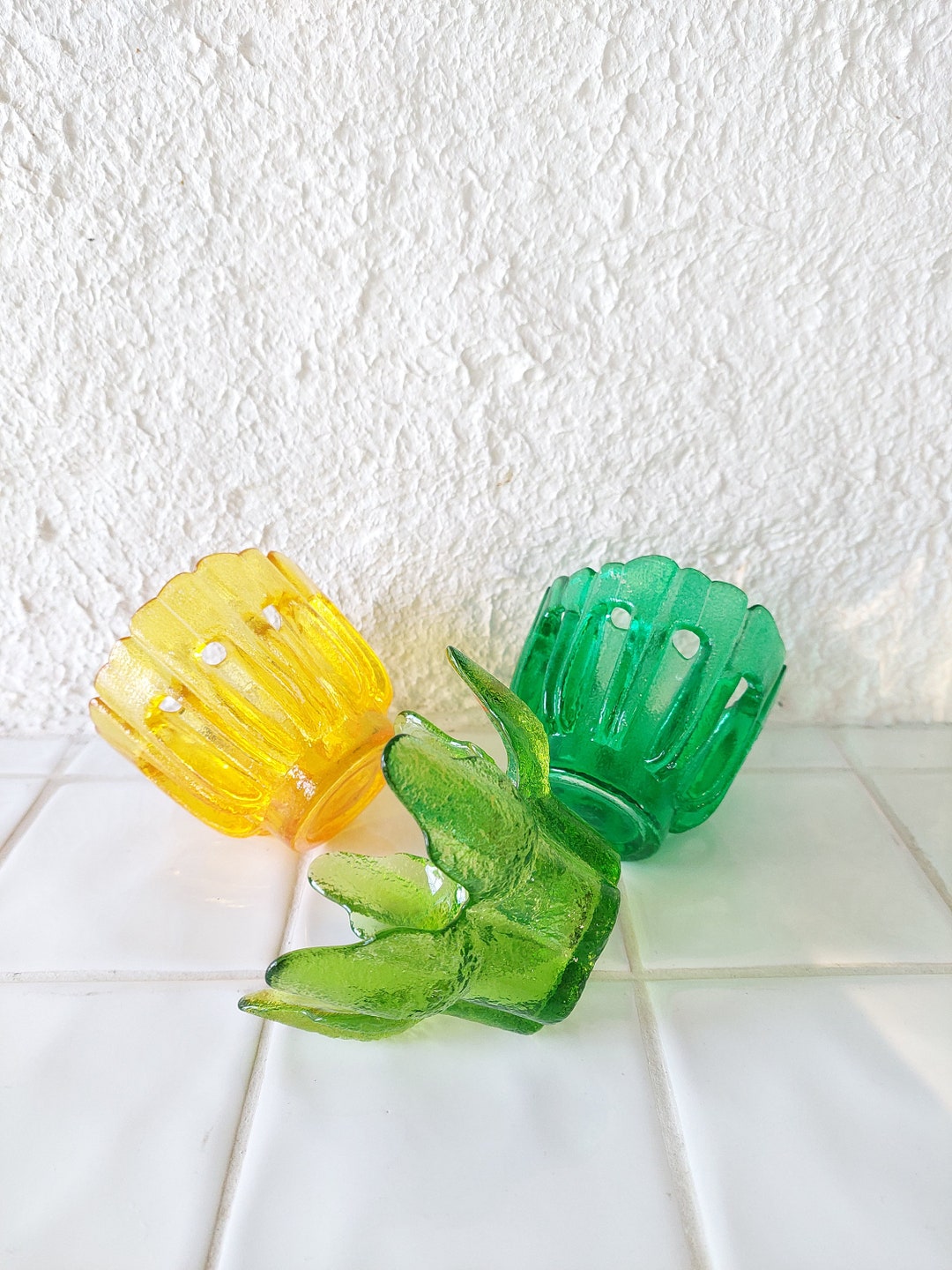 3 MUURLA GLAS LASI and Lasisepät Handmade Set of Candle Holders Green ...