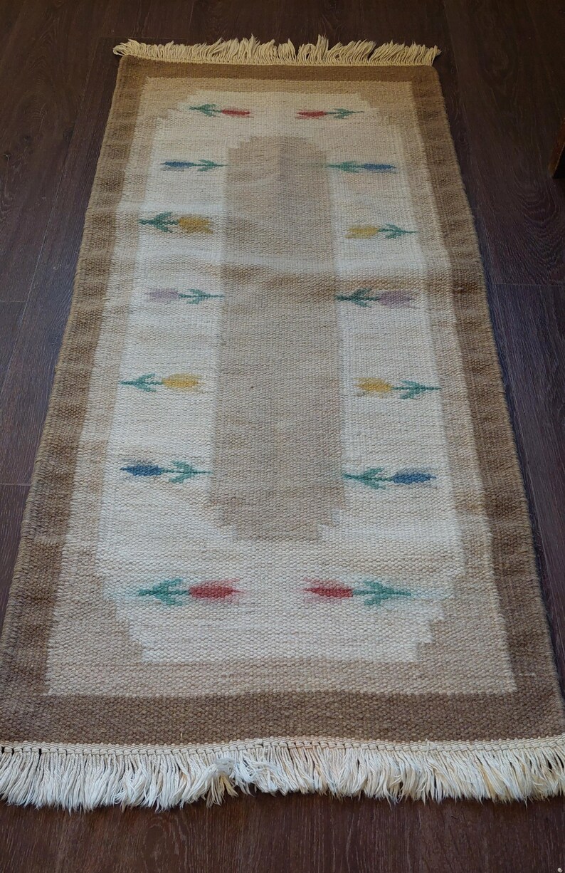 Swedish Röllakan Runner Rug: Handwoven Vintage Tulip Design (59x121 Cm ...