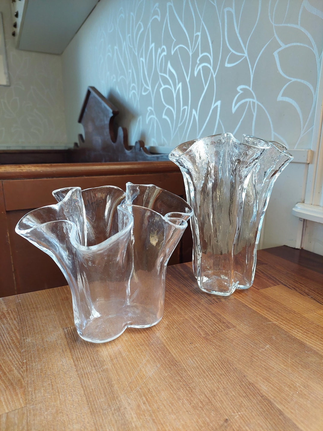 A Pair of MUURLA FINLAND Vintage Handblown Glass Vases or Candleholders ...