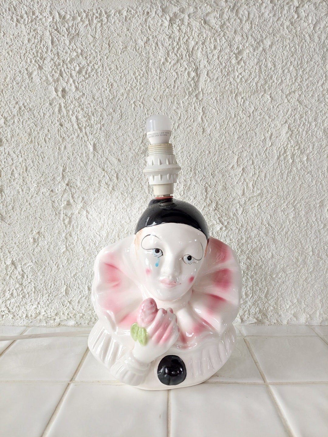 Retro Pierrot Ceramic Lamp, Vintage Black and White Ceramic Clown Lamp ...