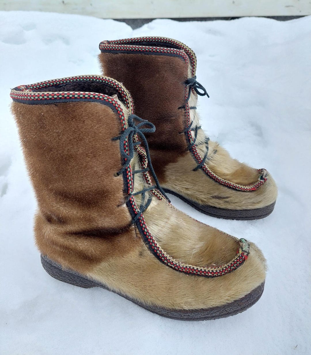 Vintage 1960s-1970s Norwegian Reindeer Fur Boots Authentic Sami Style ...