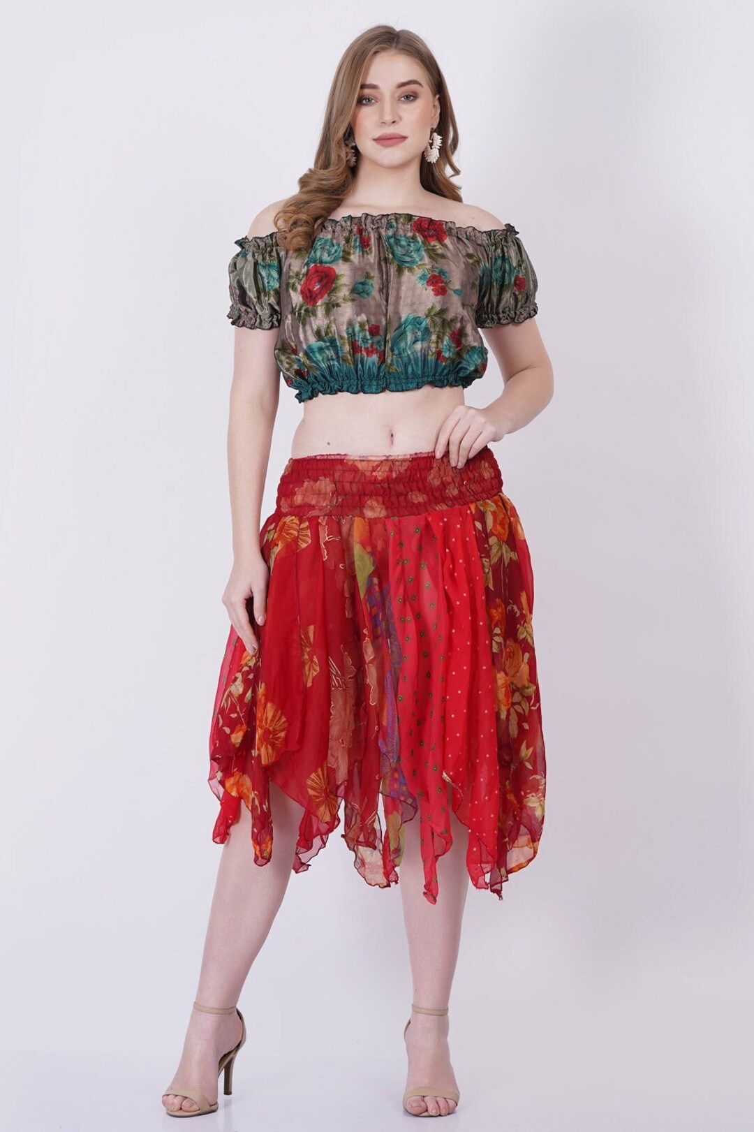 Women's Chiffon Tribal Asymmetrical Style Elastic Waist Boho ...