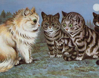 Famous Louis Wain Cat Print "golfing Cats" , Fine Art Illustration ...
