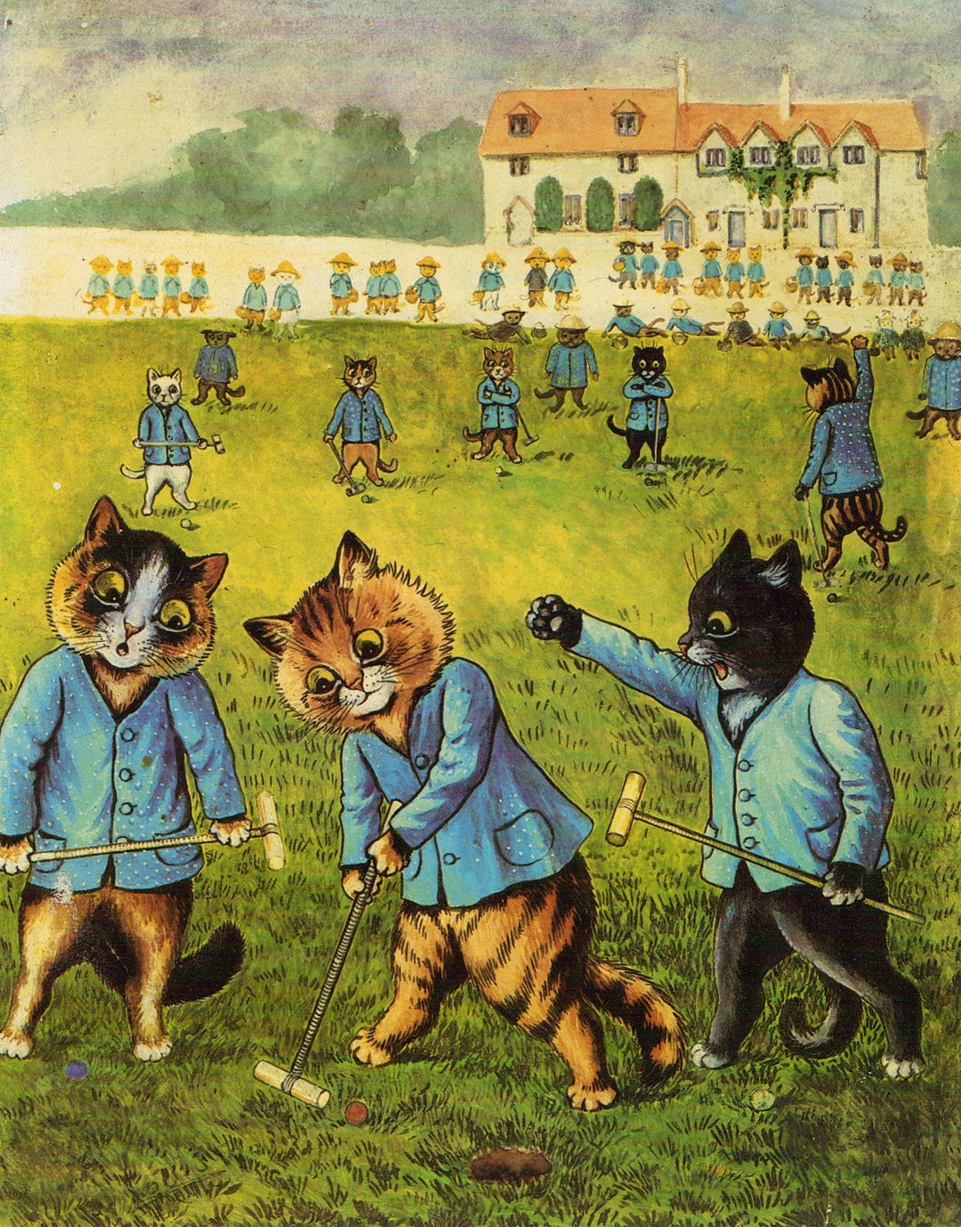 Famous Louis Wain Cat Print "golfing Cats" , Fine Art Illustration ...