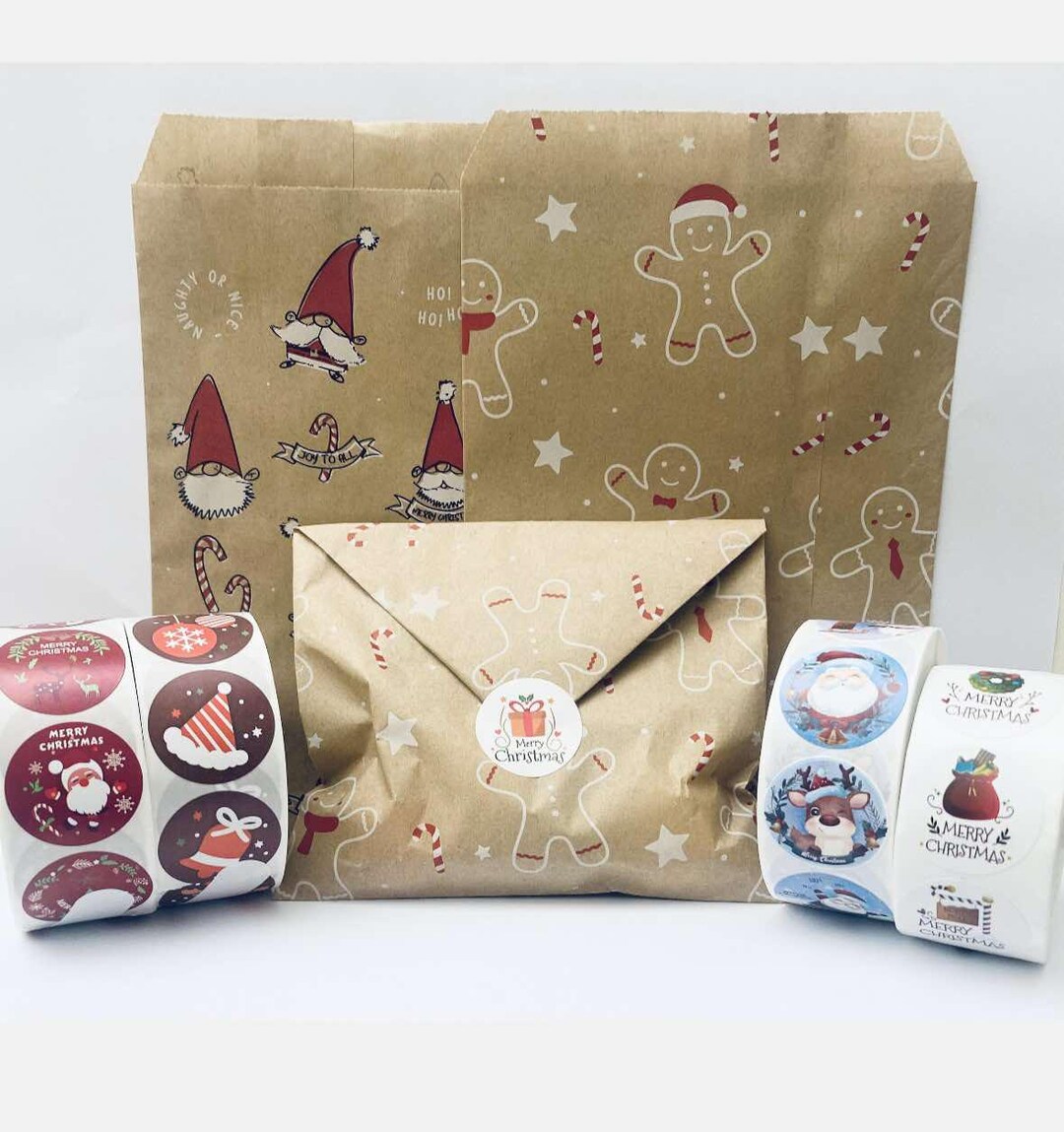Christmas Paper Sweet Bags, 5 Designs, 25 Stickers & 25 Bags, Xmas ...