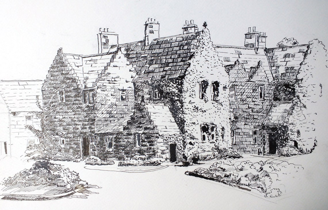 Custom Pen and Ink House Drawing- Personalized Home Illustration - Hand ...