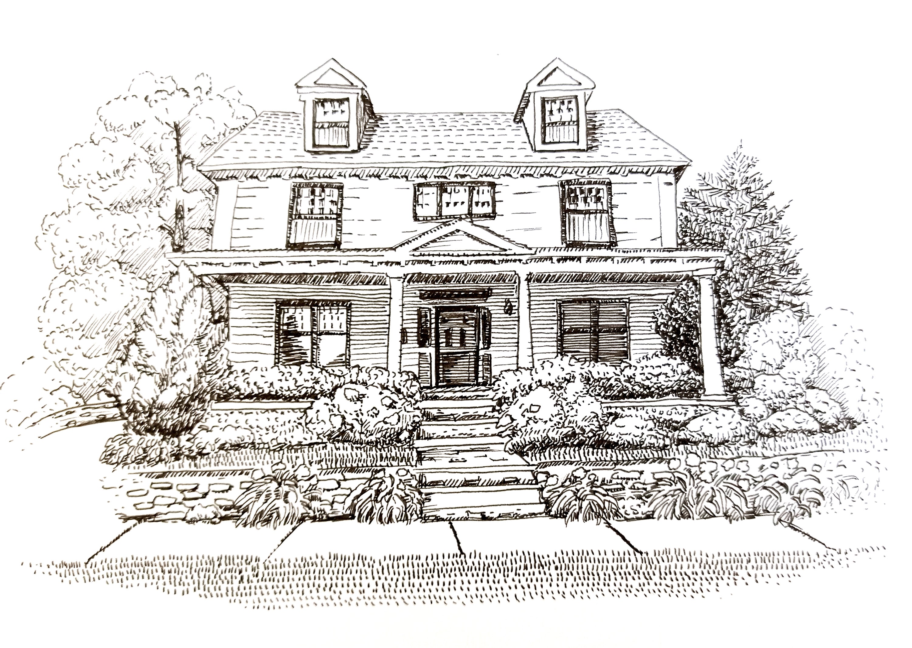 Custom Pen and Ink House Drawing- Personalized Home Illustration - Hand ...