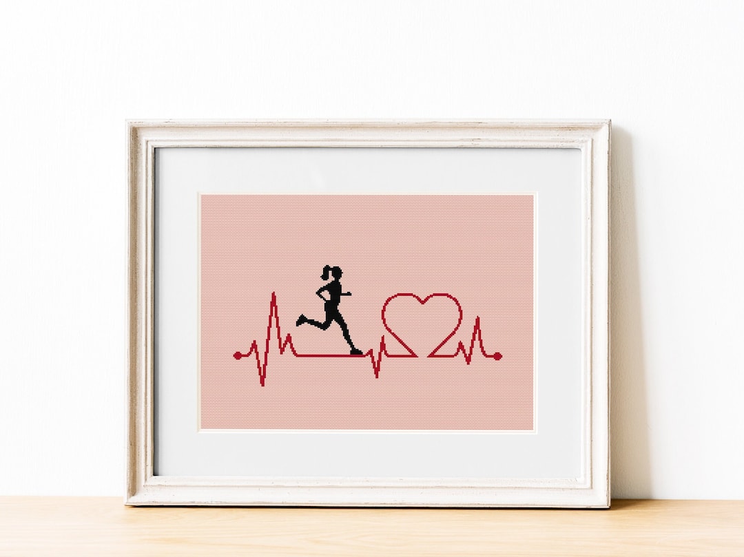 Runner Girl Cross Stitch Pattern: Heartbeat Art (PDF Pattern) - Etsy