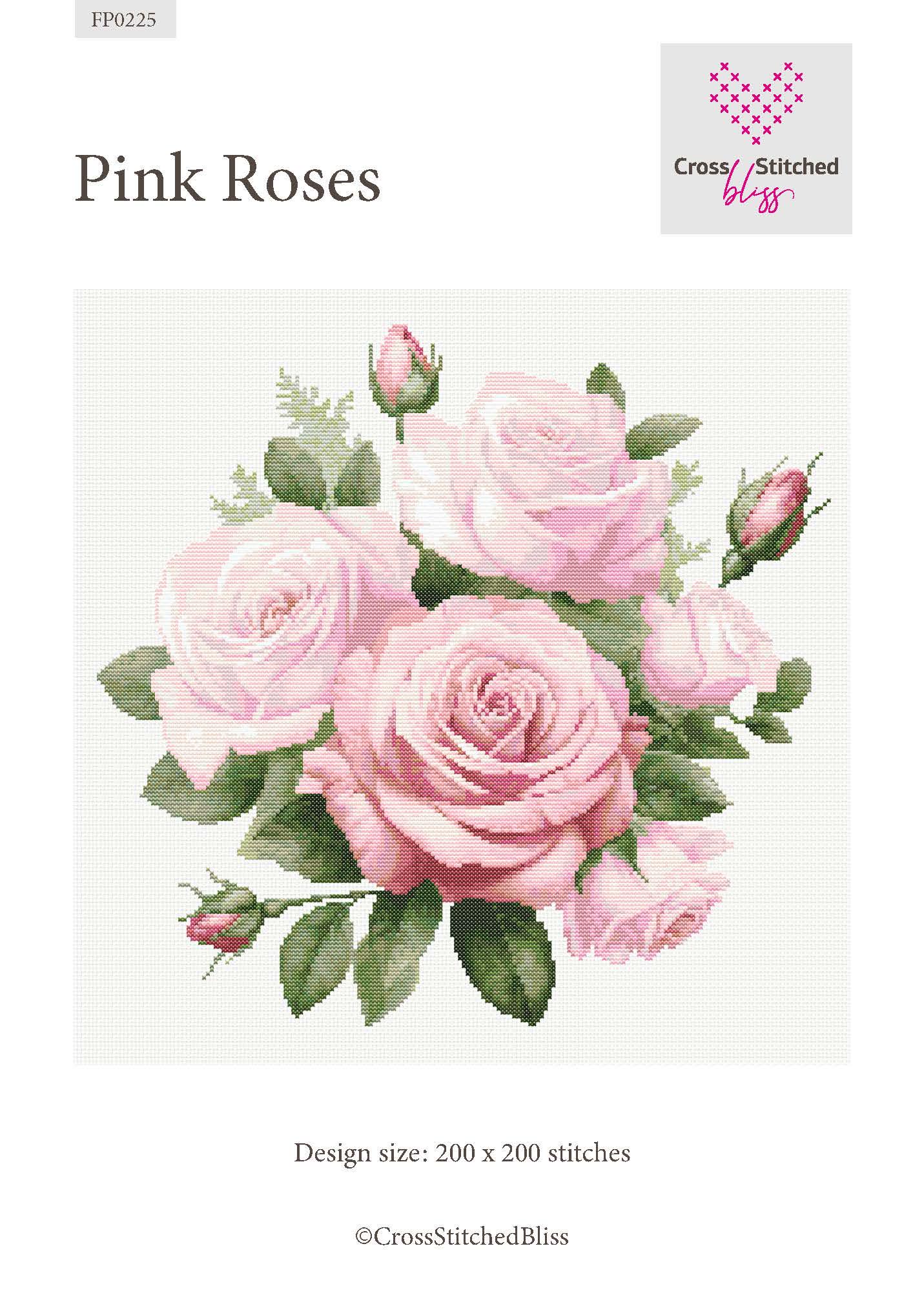 Pink Roses Bouquet Cross Stitch Chart: Floral Home Decor (PDF Pattern ...