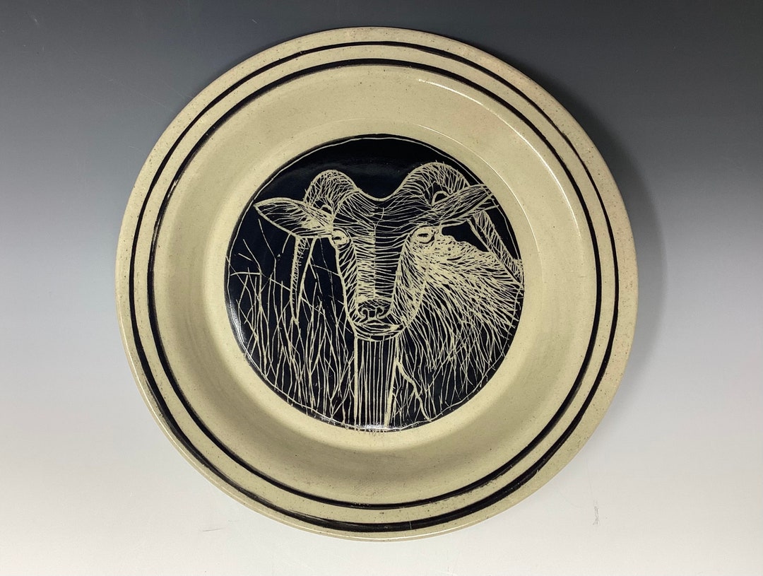 Handmade Ceramic Goat Plate: Sgraffito Rustic Pottery (10.5 Inch) - Etsy