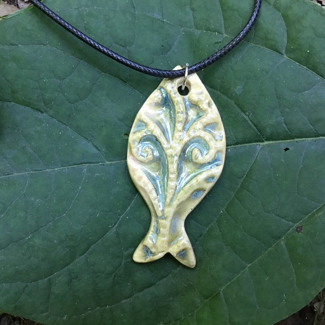 Ceramic Fish Necklace, Pottery Pendant, Christian Symbol Necklace ...