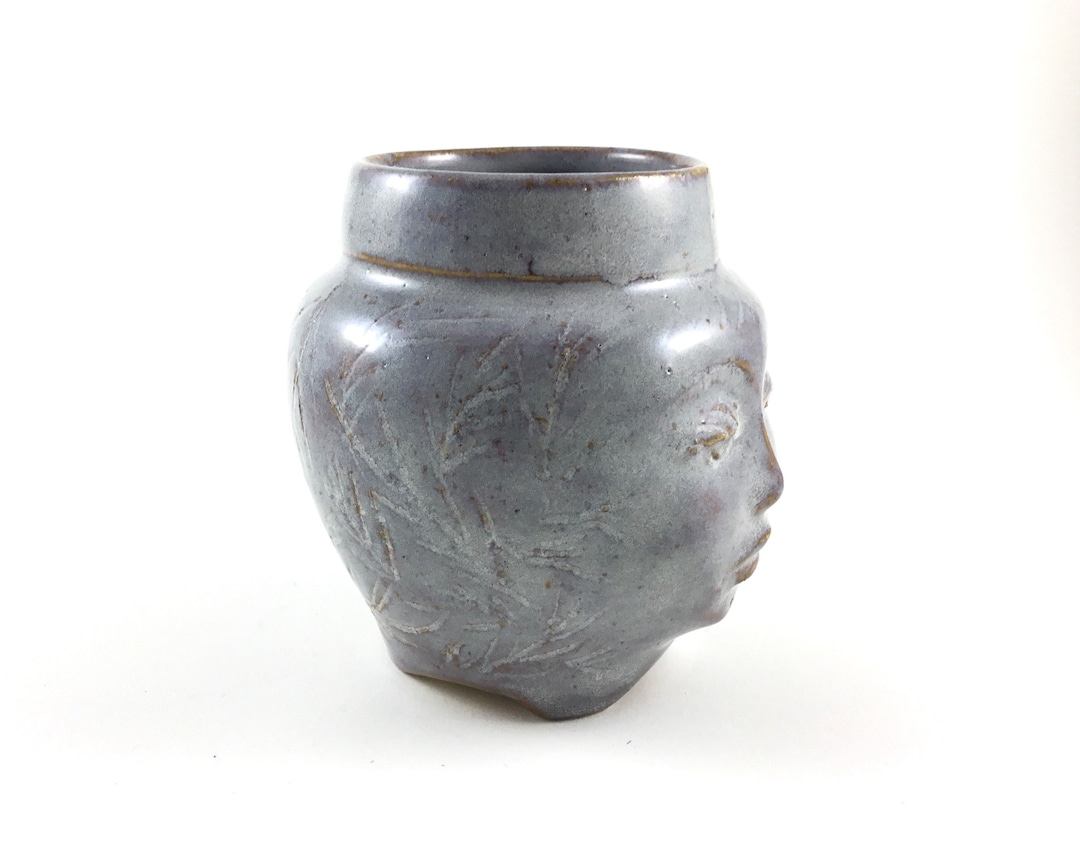 Pottery Face Vase, Ceramic Head Sculpture, Speckled Gray Beige, Pottery ...