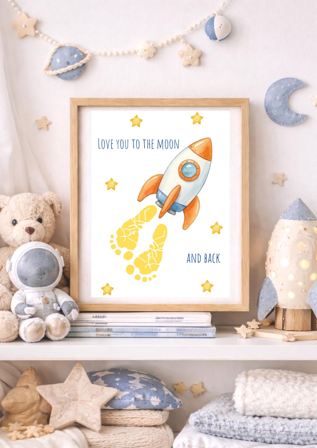 Rocket Footprint Art | Love You to the Moon Nursery Keepsake (digital ...