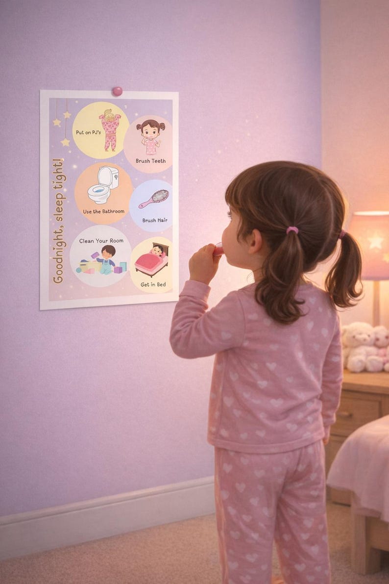 Bedtime Routine Chart for Kids Printable | Toddler Night Routine Visual ...