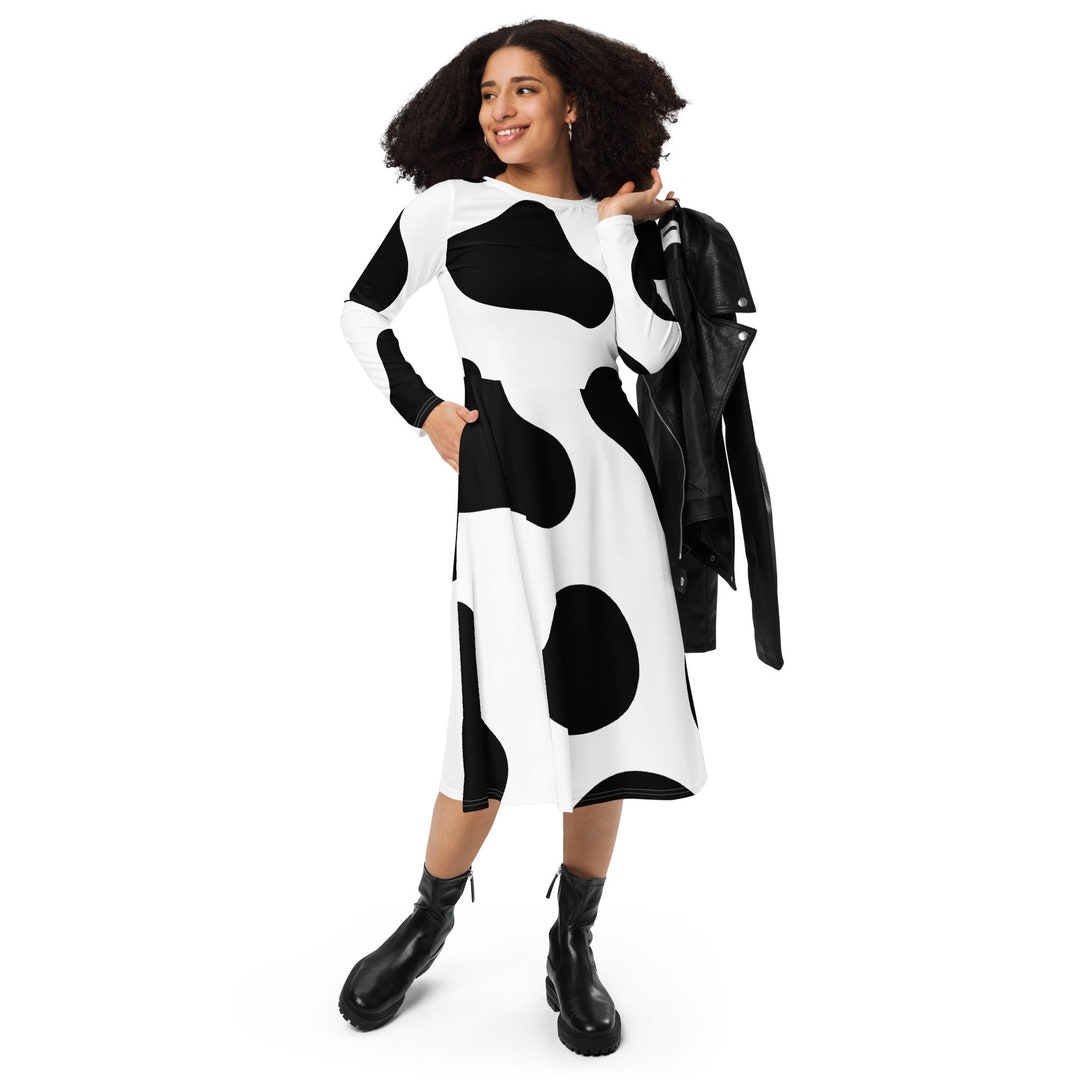 Cow Spots Long Sleeve Midi Dress | Midi Dress | Long Sleeve Midi Dress ...