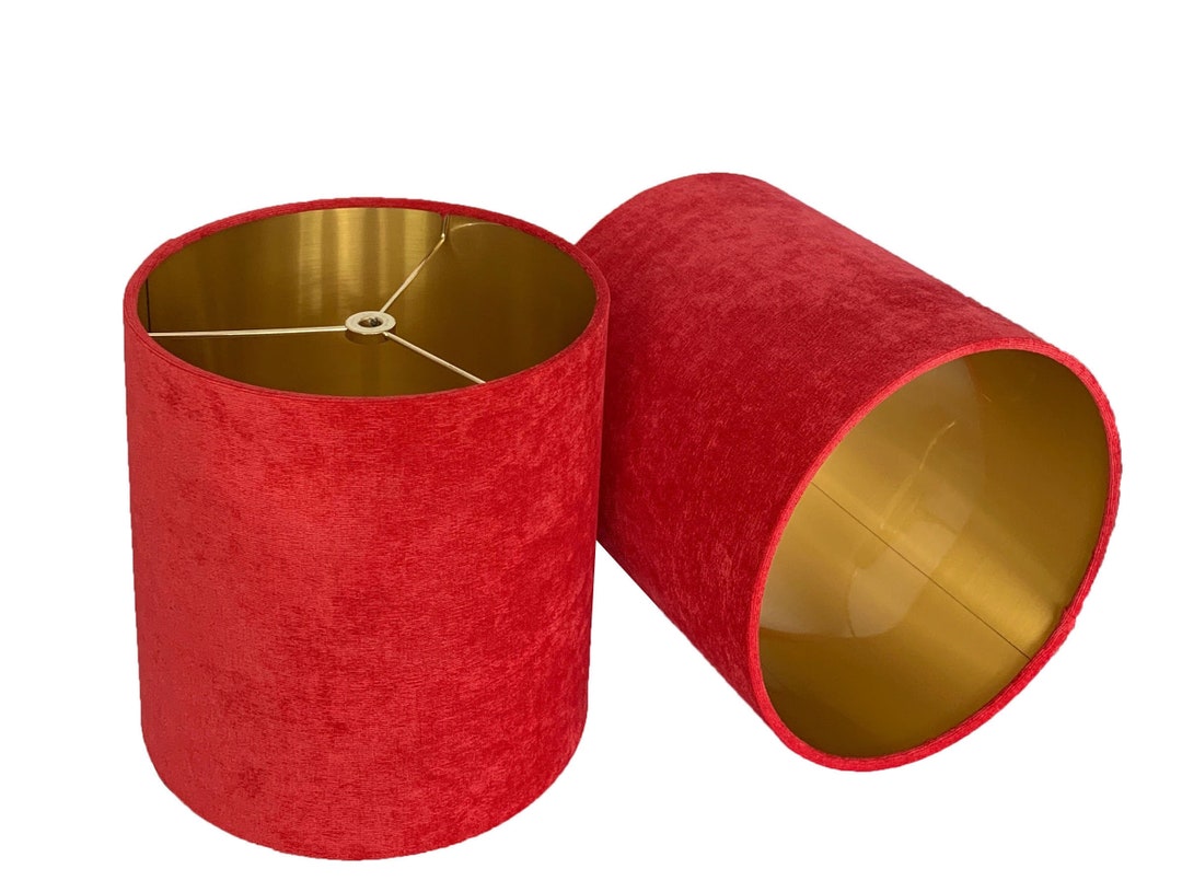 Red Velvet Drum Lampshade-gold Red Velvet Lamp Shade- Lampshade-custom ...