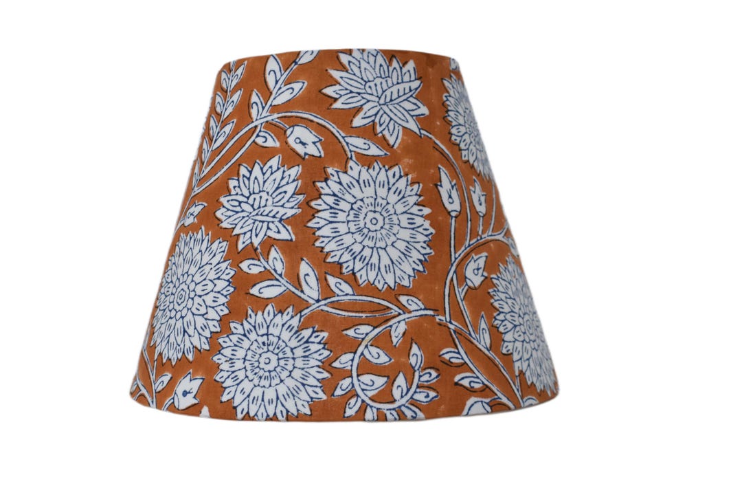 Custom Lamp Shade-rust Blue Drum Lampshade-patterned Lamp Shade ...