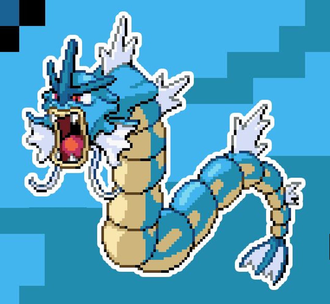 Gyarados Pokemon Holographic Pixel Art Sticker 10 - Etsy