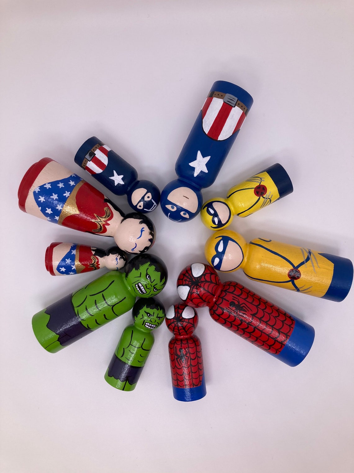 Marvel and DC Comic Superhero Handpainted Peg Doll Toy Wood - Etsy