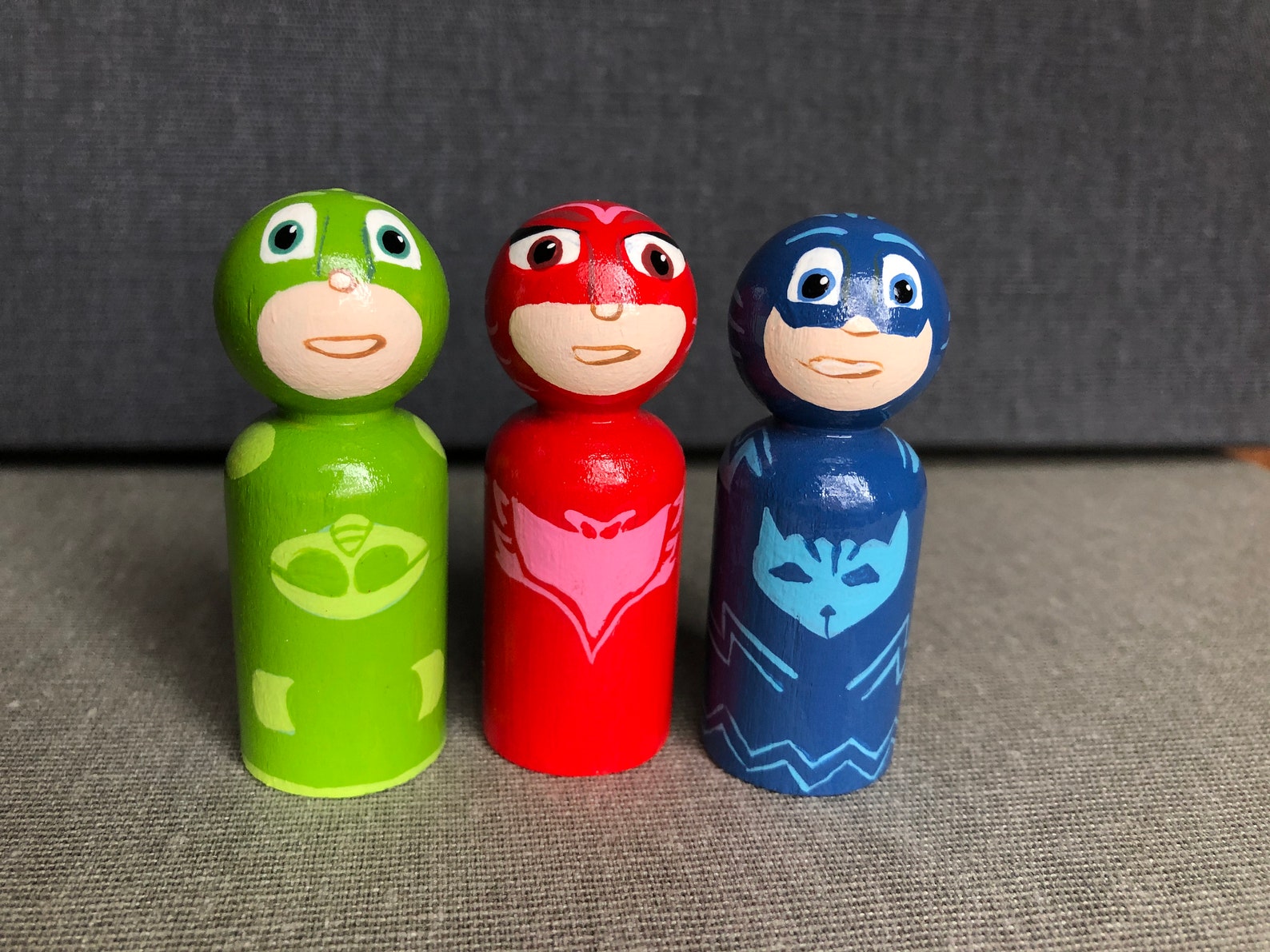 PJ Masks Handpainted Wooden Peg Doll Toys All Natural | Etsy