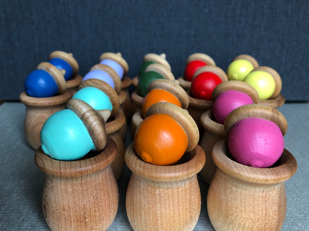 Memory Match Children's Acorn Game - Hand-painted, Wood Toy Natural ...