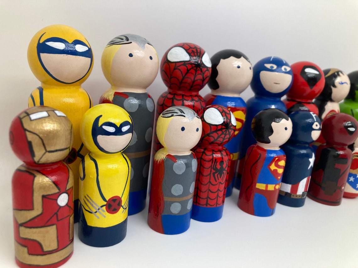 Marvel and DC Comic Superhero Handpainted Peg Doll Toy Wood - Etsy