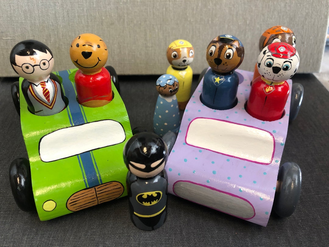 Handpainted Wooden Peg Doll Toy Car With or Without Peg Dolls Natural ...