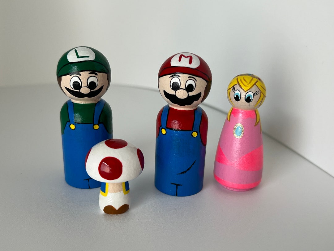 Super Mario Bros. Handpainted Wooden Peg Doll Toy - Etsy