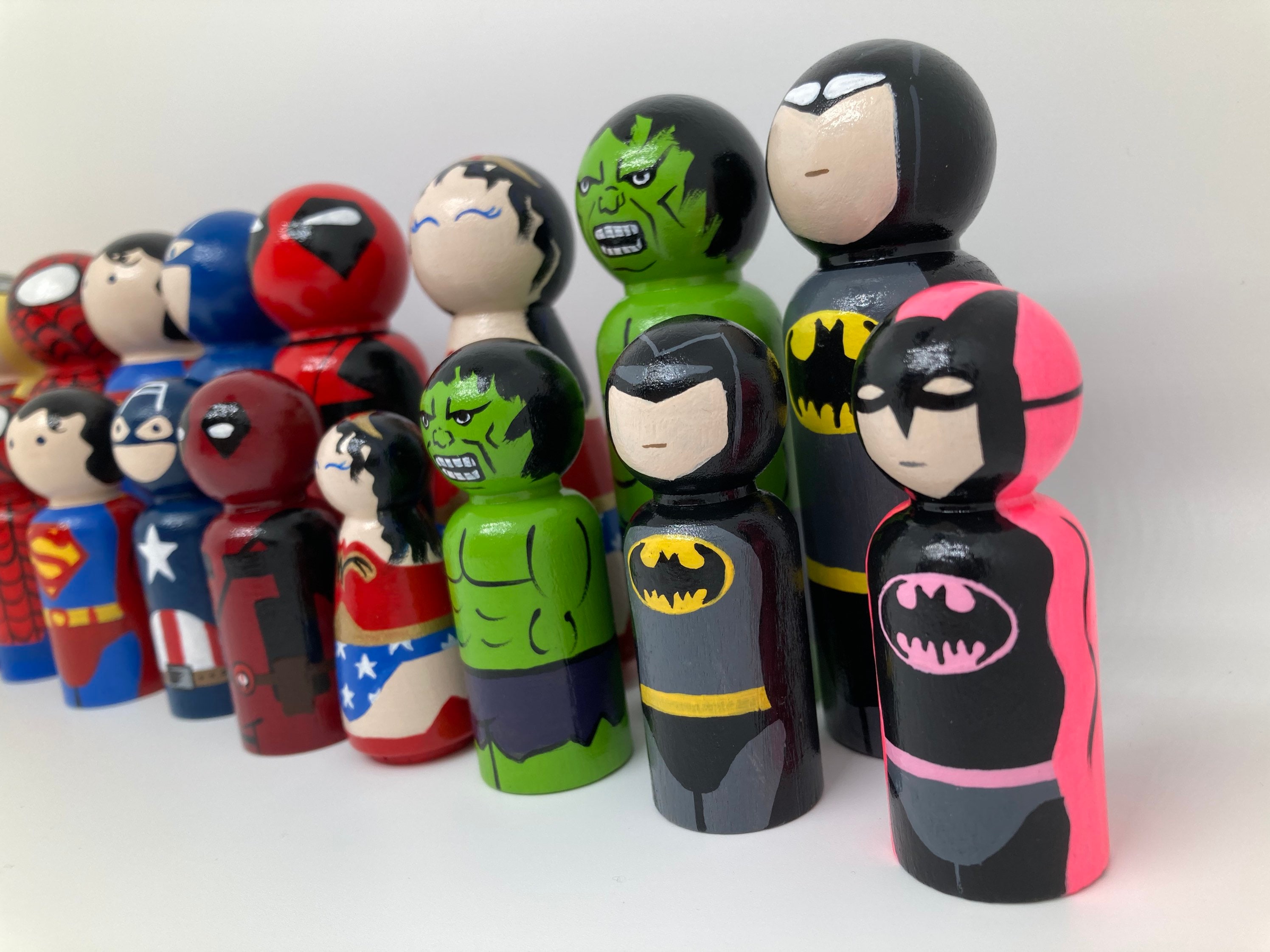 Marvel and DC Comic Superhero Handpainted Peg Doll Toy Wood - Etsy