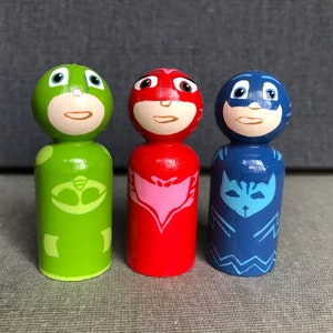 PJ Masks Handpainted Wooden Peg Doll Toys All Natural - Etsy