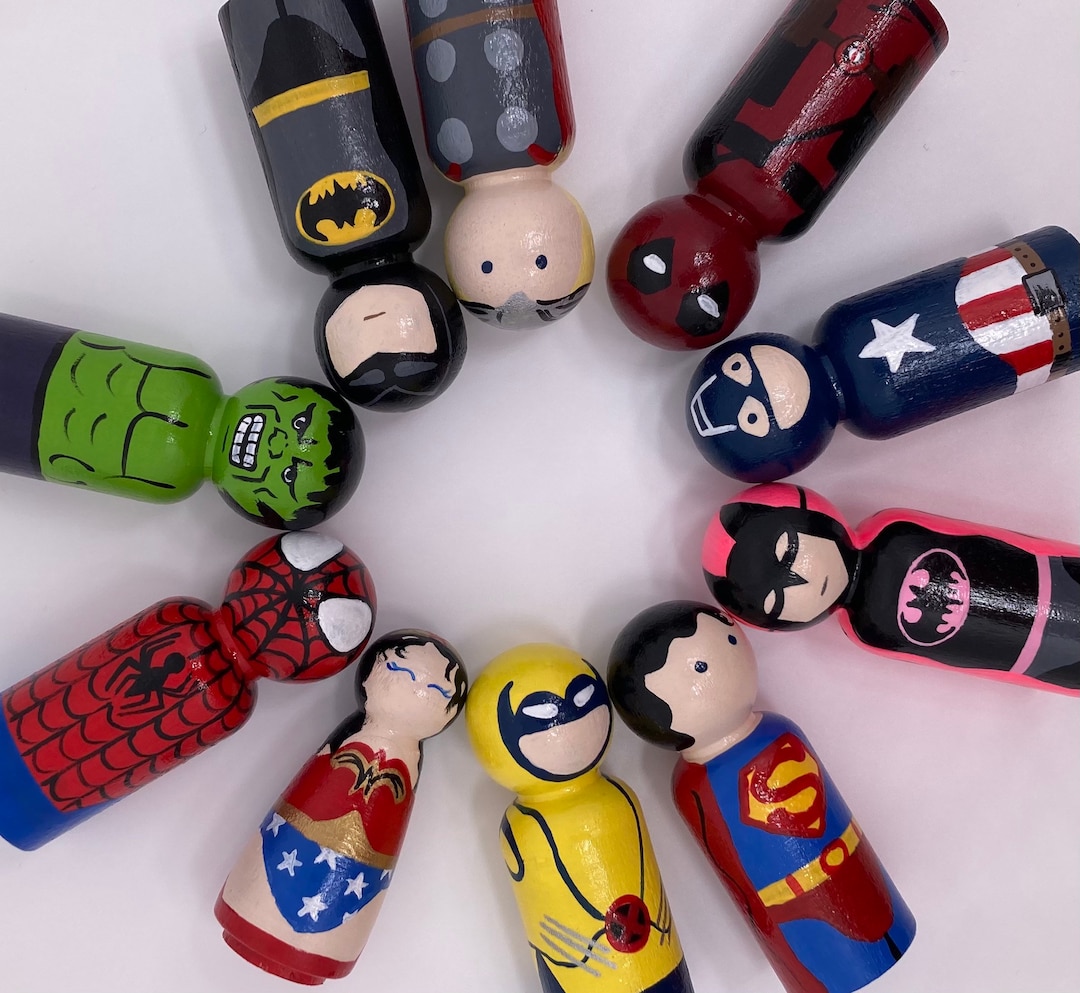 Marvel and DC Comic Superhero Handpainted Peg Doll Toy Wood - Etsy