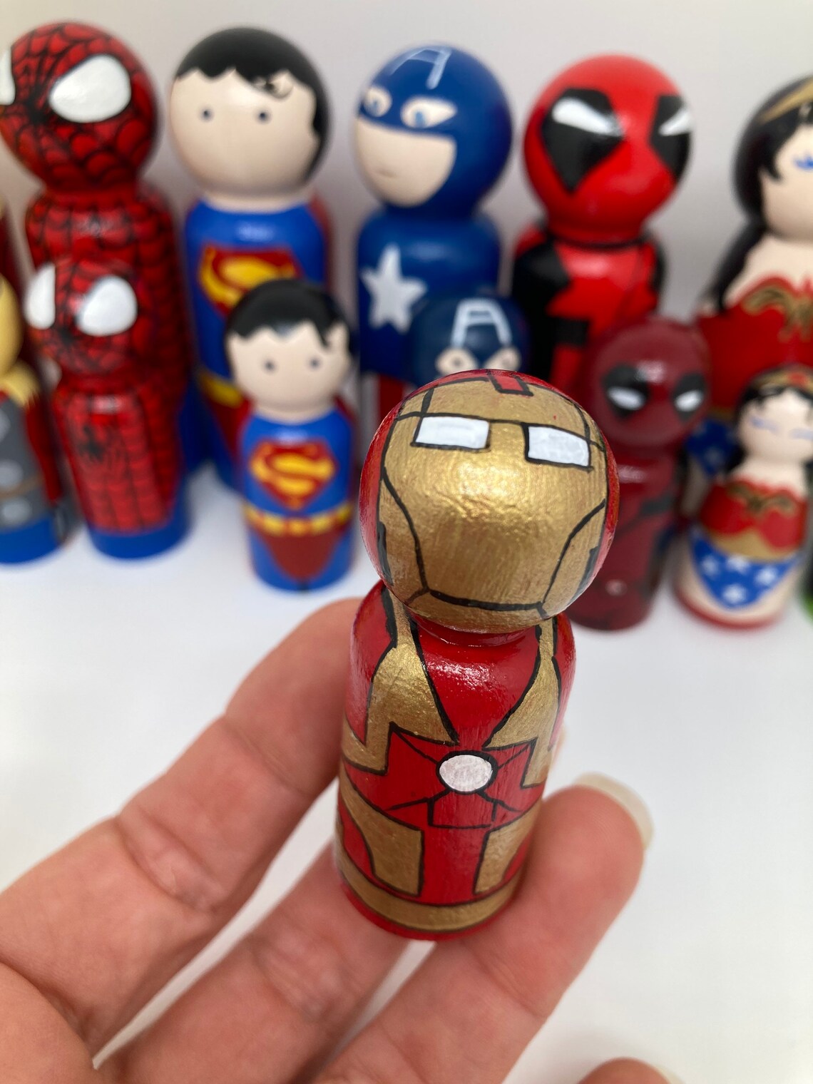 Marvel and DC Comic Superhero Handpainted Peg Doll Toy Wood - Etsy