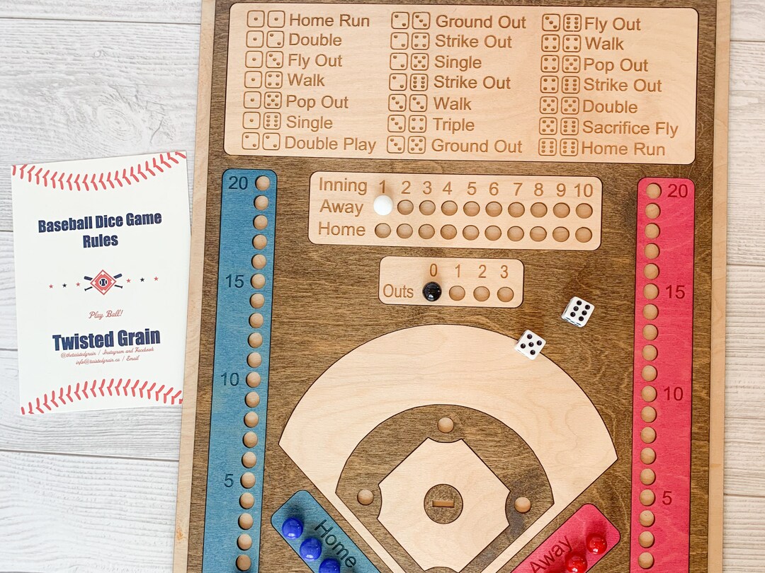 Baseball Dice Game Wooden Board Game, Baseball Lovers Game, Family Game ...
