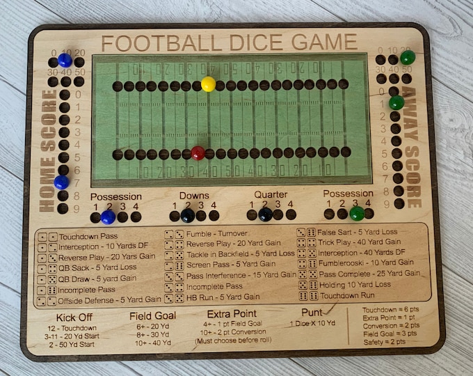 Custom Football Board Game Dice and Pegs Football Game Day Board Game ...